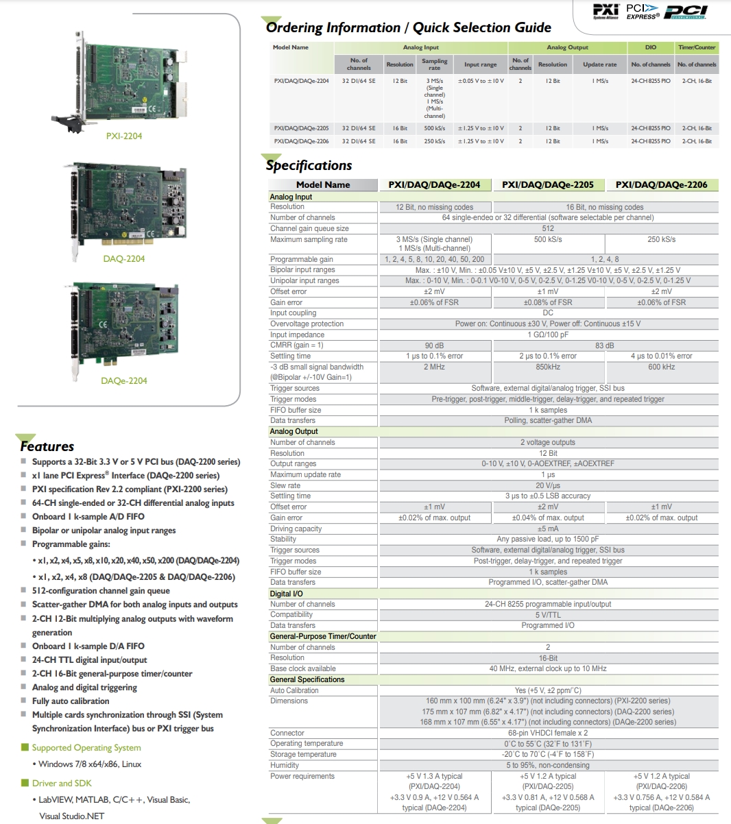 ADLINK DAQe-2200 Series, 64-CH 12/16-Bit Up to 3 MS/s Multi-Function ...