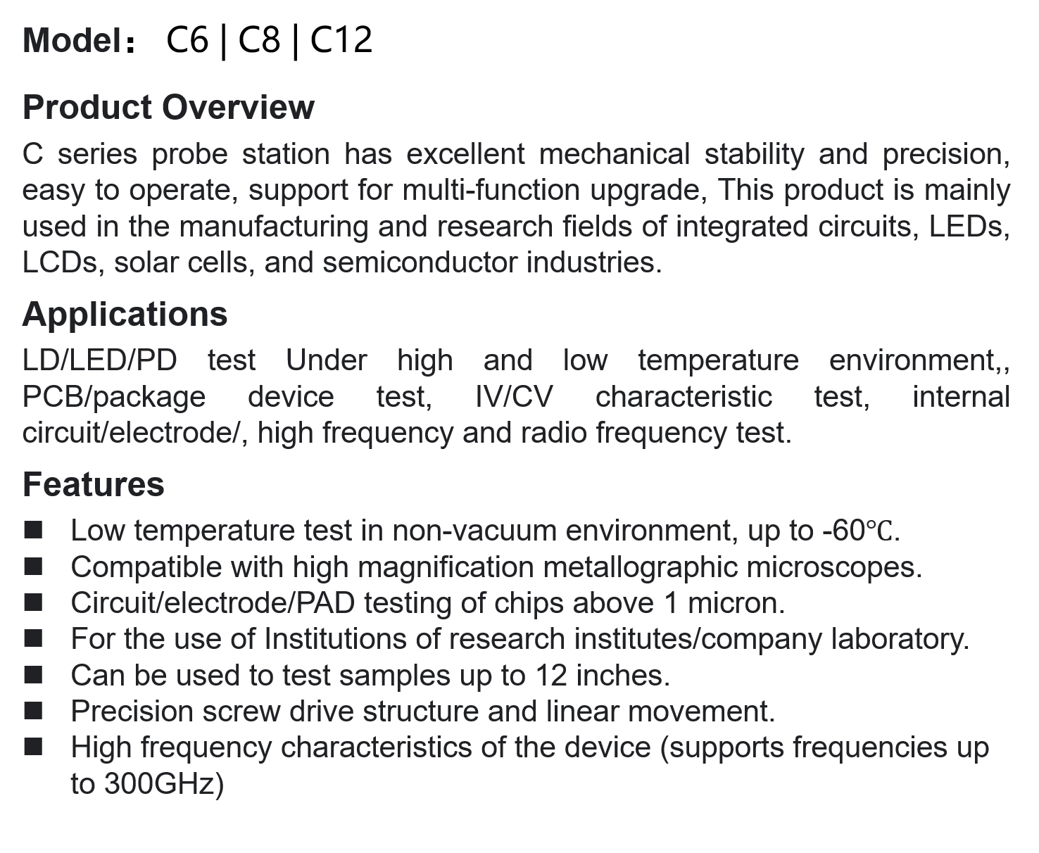 C Series High And Low Temperature Probe Station