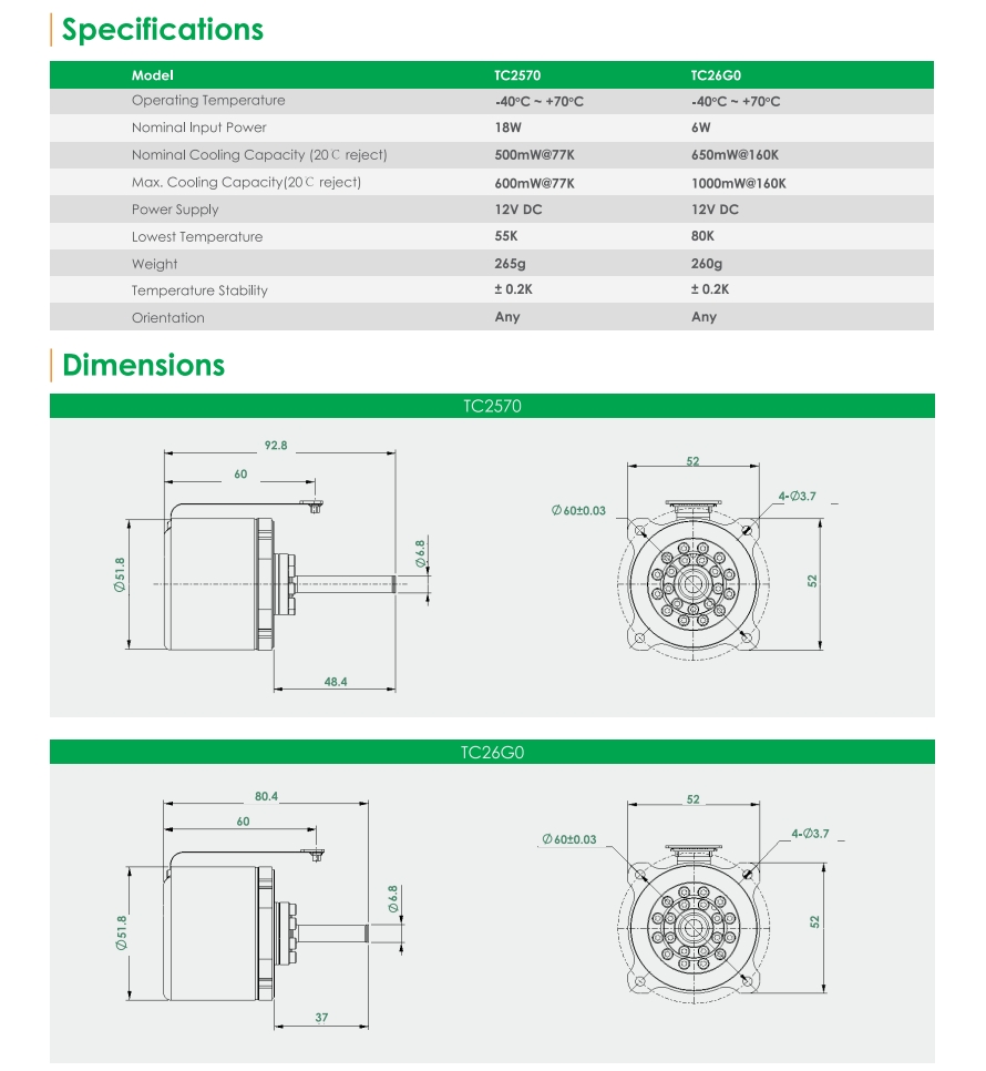 Lihan TC2570 Micro Cryocoolers 0.5W@77K
